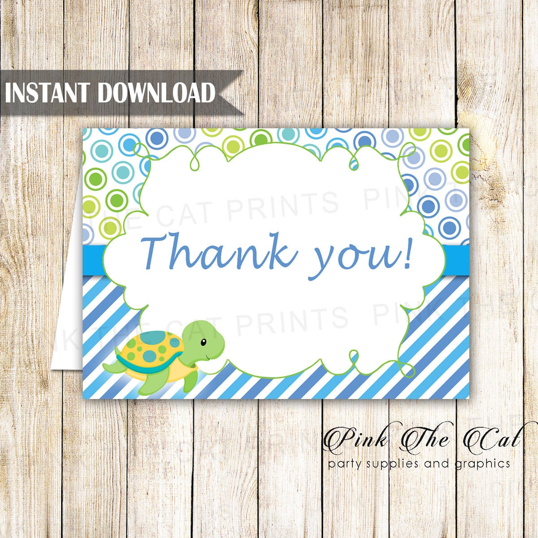 Turtle Thank You Card - Turtle Thank You Note - Under the Sea Greeting ...