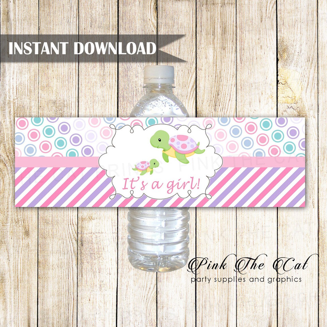 Turtle Bottle Labels Its A Girl Baby Shower Wrapper Turtle | Etsy