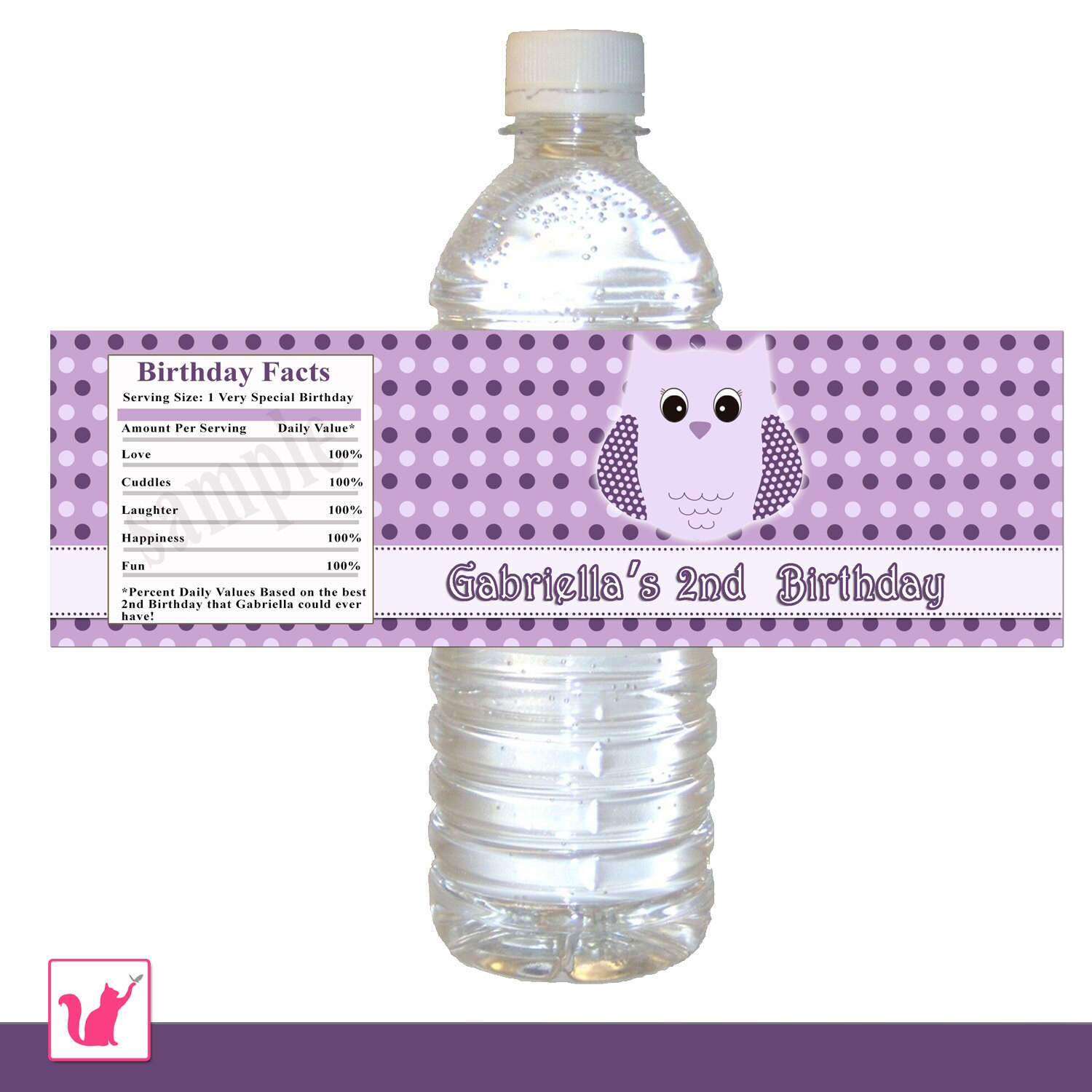 Purple Owl Polka Dots Violet Water Bottle Labels Wrappers - Printable ...