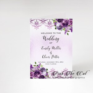 Purple Flowers Wedding Program Printable With Editable Text, Wedding ...