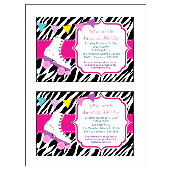 Zebra Skate Invitations GB 5164 Peppa Pig Mr Zebra And Miss Rabbit