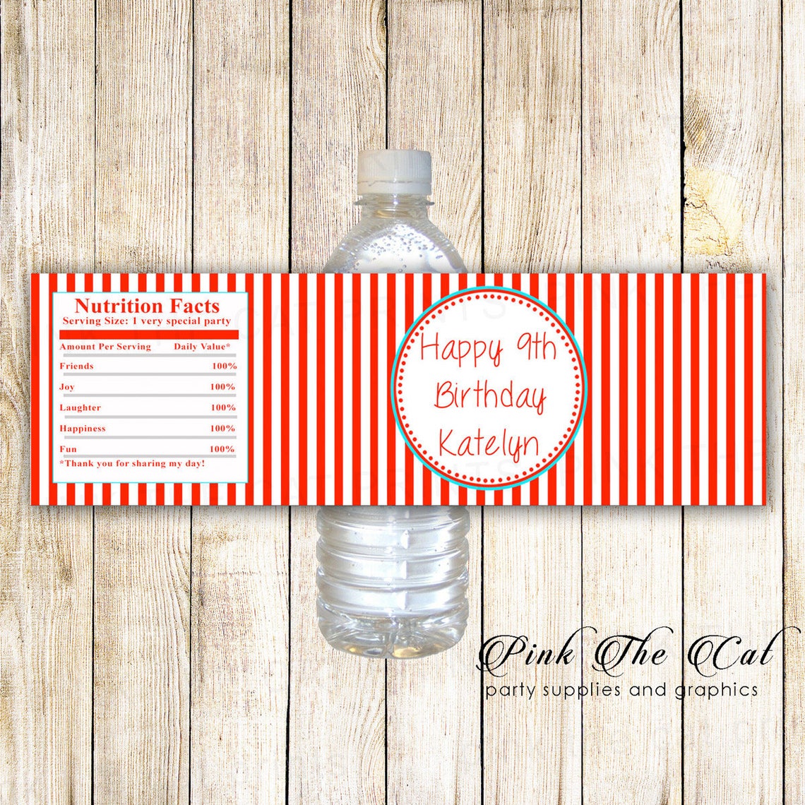 Printable Personalized Movie Red Stripes Water Bottle Labels | Etsy
