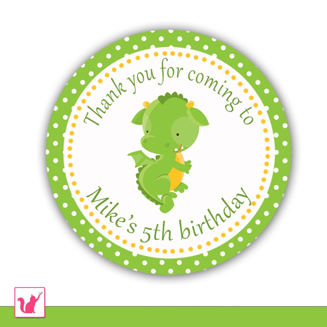 Printable Personalized Cute Green Dragon Thank You Tag Party - Etsy