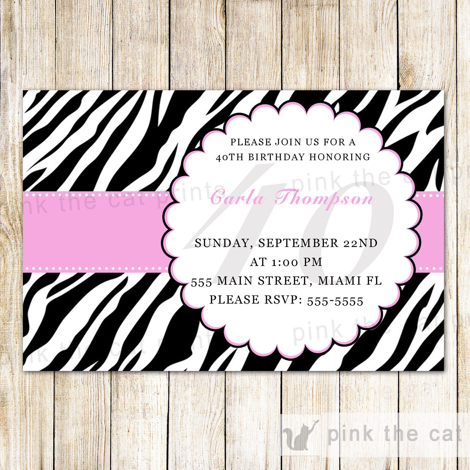21st Birthday Invitations Zebra
