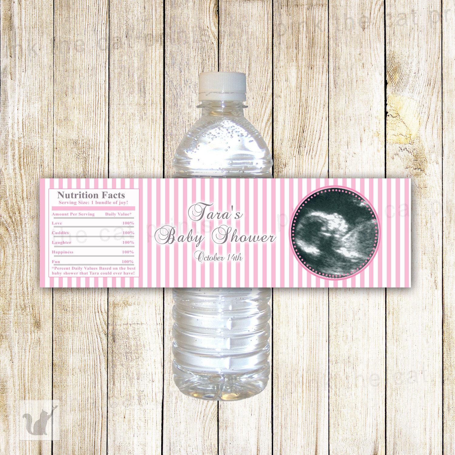Printable Personalized Pink Stripes Photo Water Bottle Labels Wrappers ...