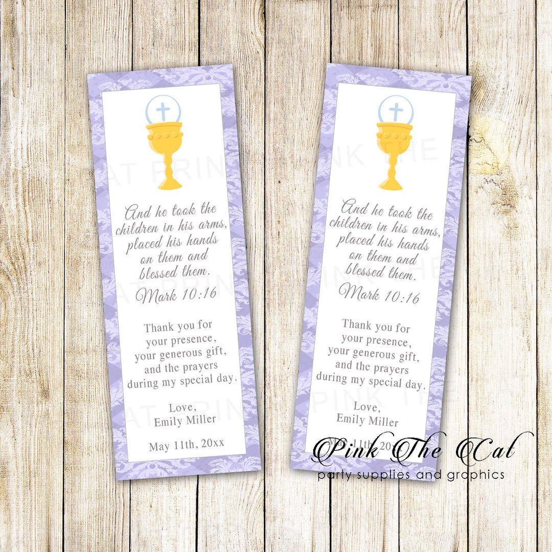 First Communion Bookmark, Girl First Communion Favors, Template ...