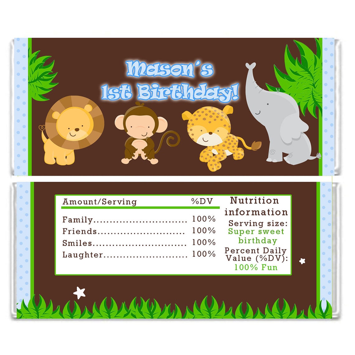 Candy Bar Wrapper Printable Personalized Jungle Zoo Safari - Etsy