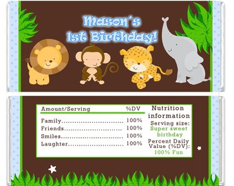Candy Bar Wrapper Printable Personalized Cute Jungle Safari | Etsy