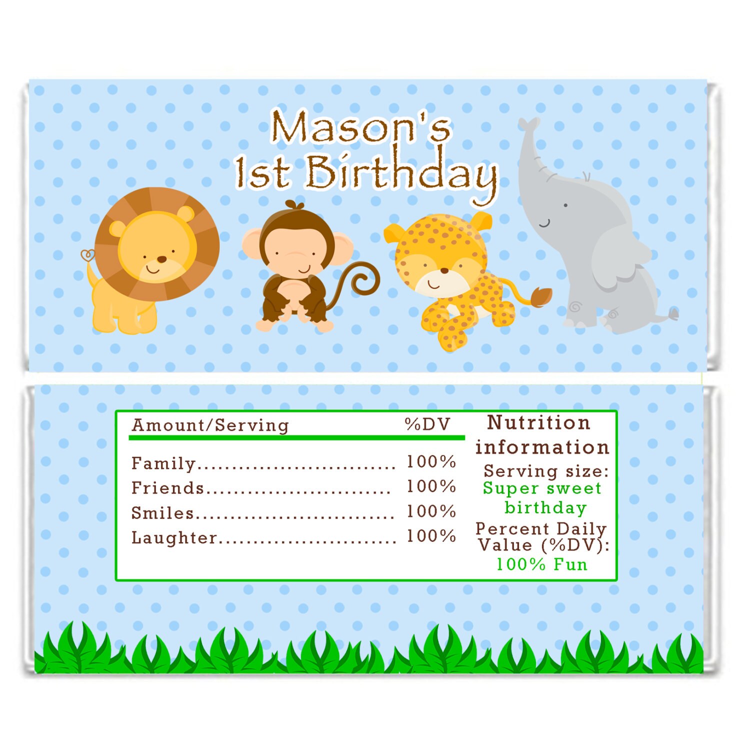 Candy Bar Wrapper Printable Personalized Jungle Zoo Safari | Etsy