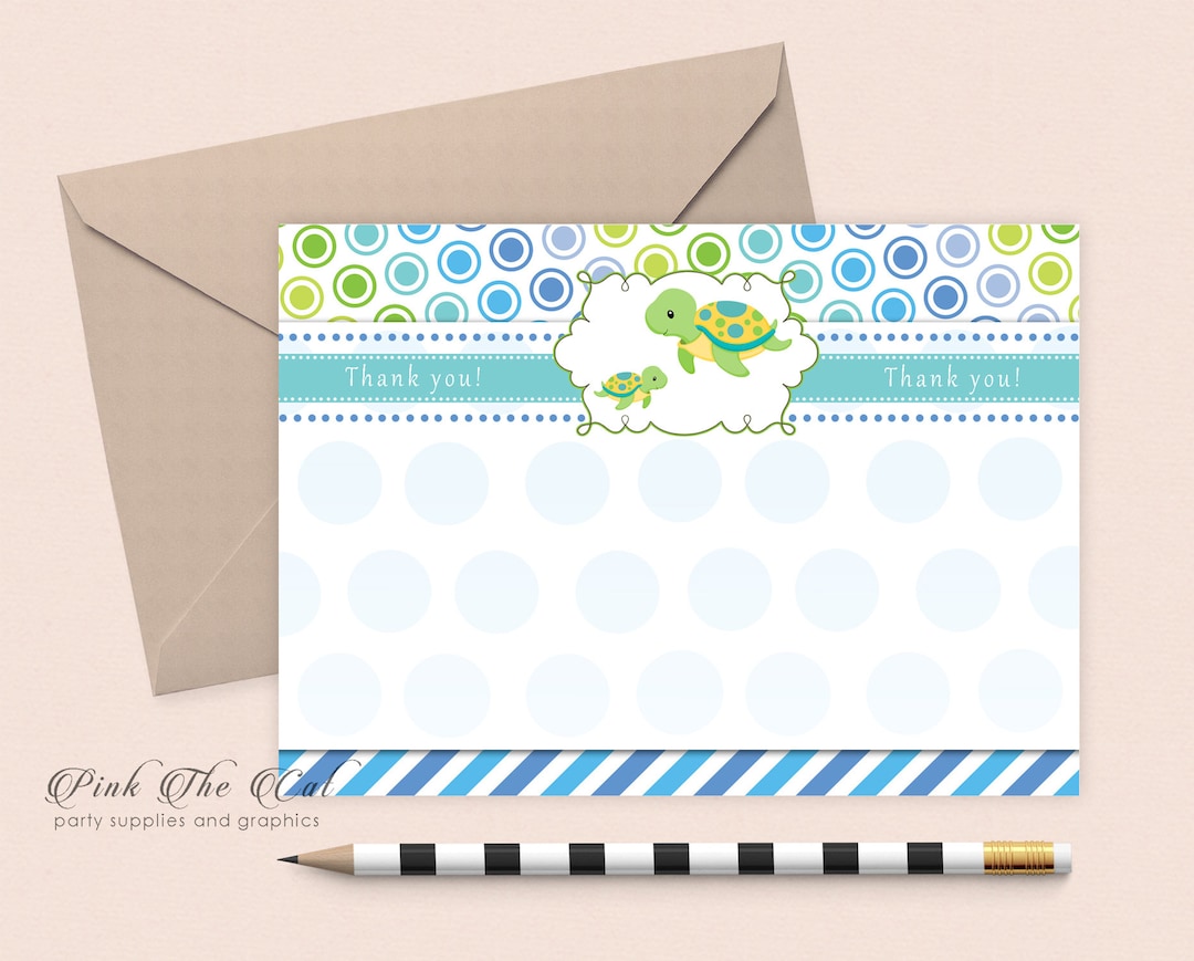 Turtle Thank You Card, Turtle Thank You Note, Turtle Baby Shower ...