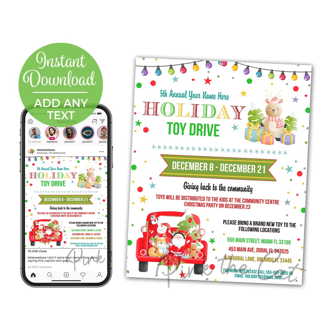 Holiday Christmas Toy Drive Flyer Poster, Church Fundraiser Flyer ...