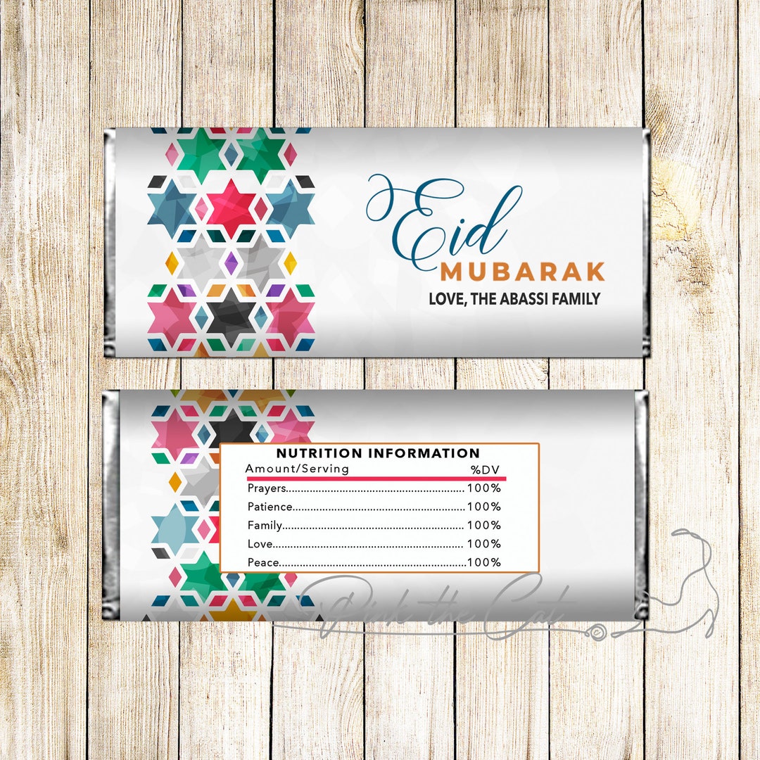 Eid Mubarak Candy Bar Label, Ramadan Mubarak Candy Wrapper, Happy Eid ...