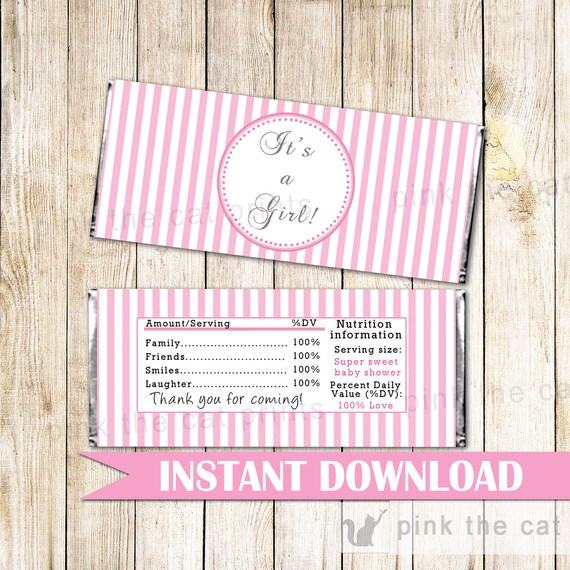 Pink Stripes Candy Bar Wrapper Pink Stripes Candy Label Baby | Etsy
