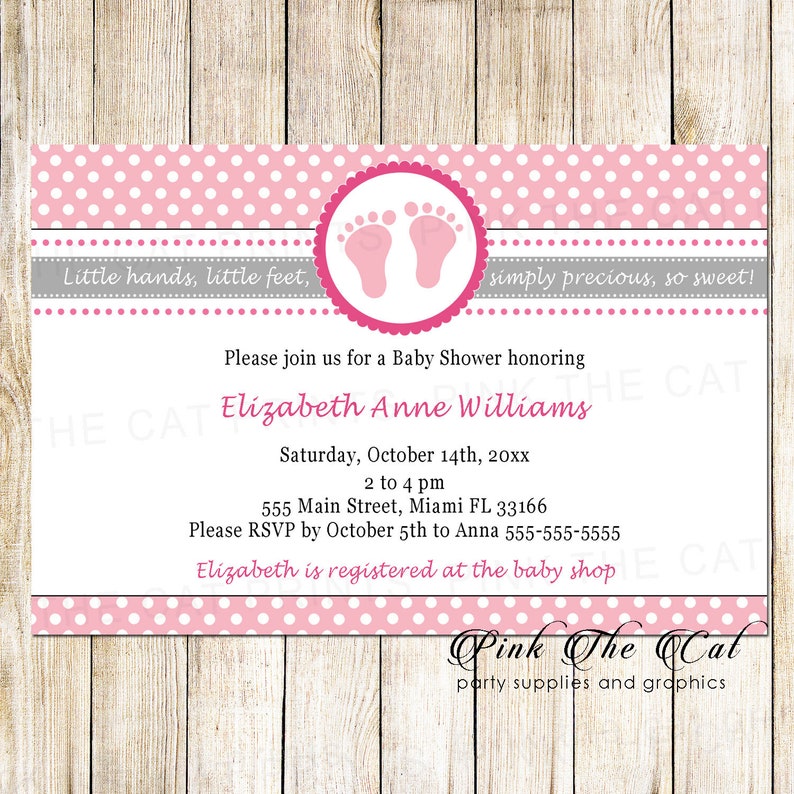 Pink Footprints Baby Shower Invitation for Girl Pink Silver - Etsy