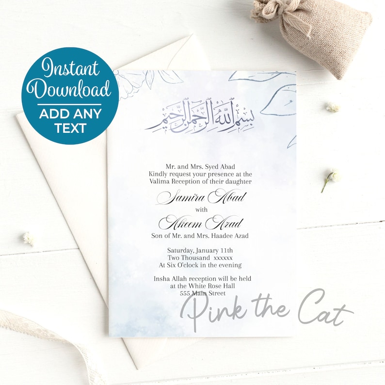 Silver and Blue Walima Reception Invitation or Nikah - Etsy