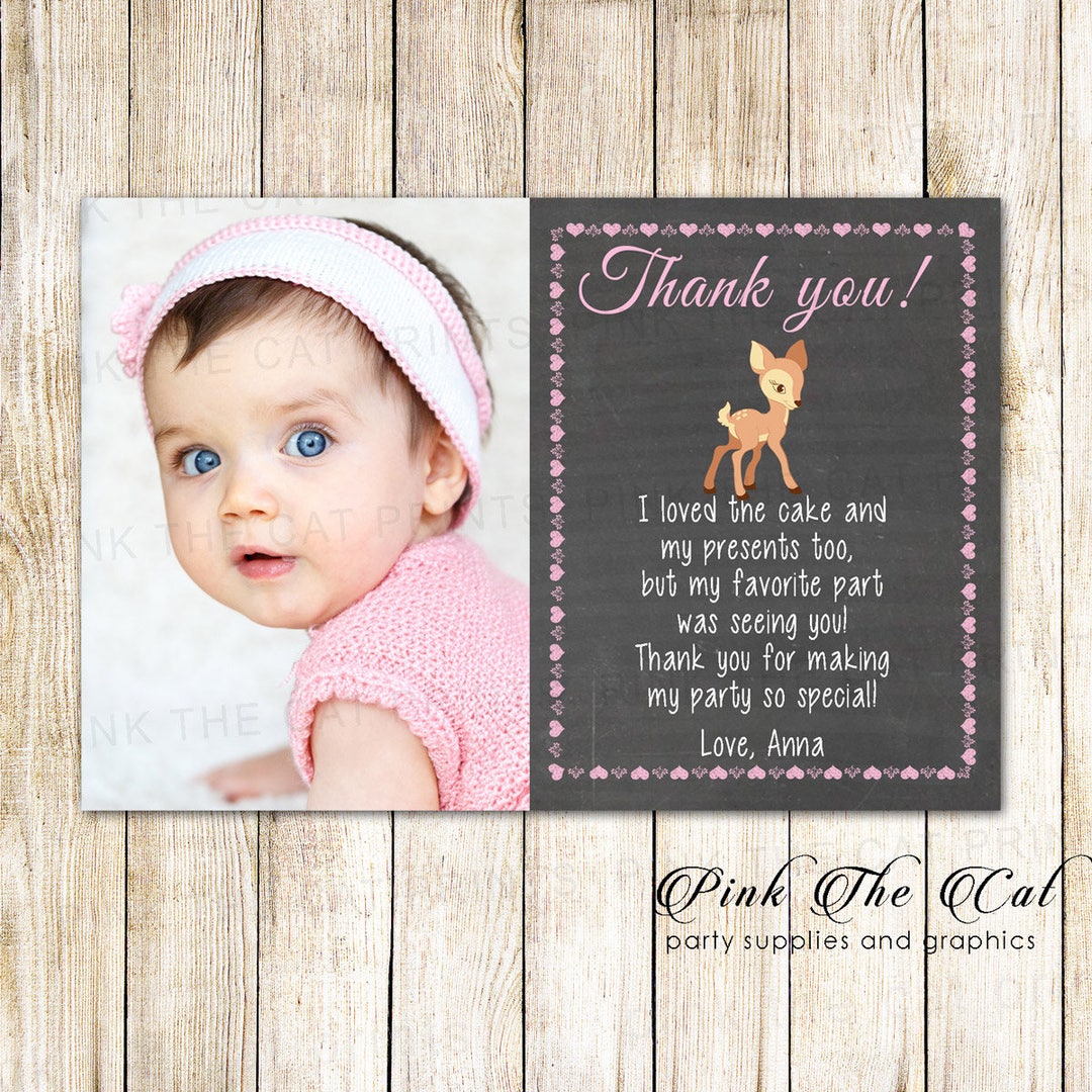 Baby Deer Thank You Card - Deer Thank You Note - Deer Birthday Thank ...
