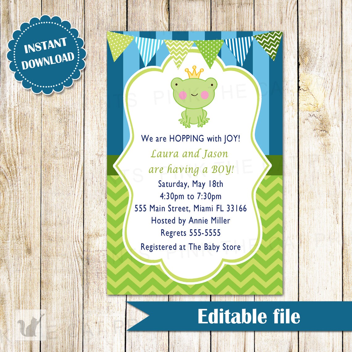 Frog Invitation - Prince Baby Boy Shower Birthday Party Invites ...