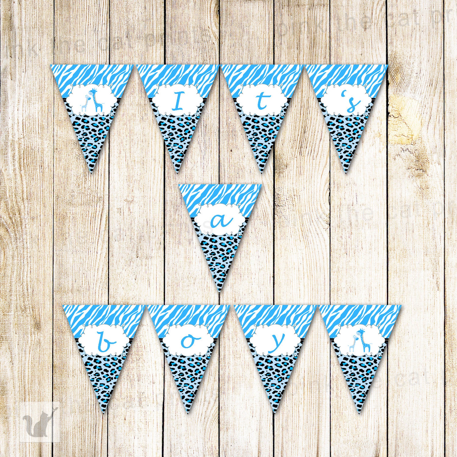 Giraffe Flag Banner Baby Boy Shower Blue Zebra Leopard | Etsy