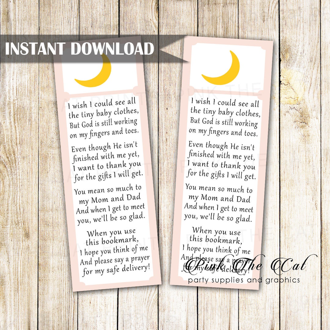 Moon Bookmark, Moon Baby Shower Favors, Printable Moon Favors, Moon ...