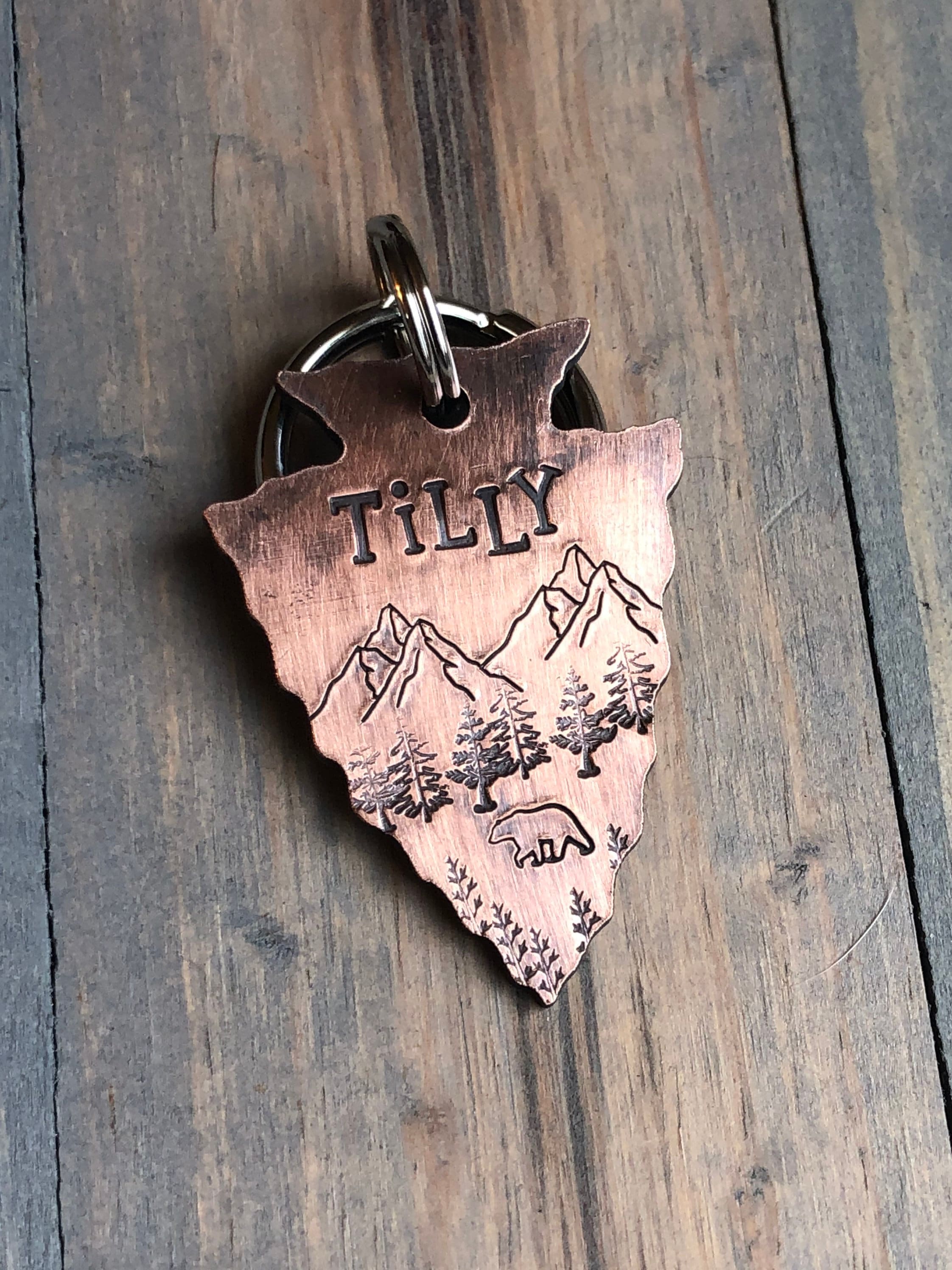 Custom Arrowhead Dog Tag Hand Stamped Pet ID Grizzly Bear | Etsy