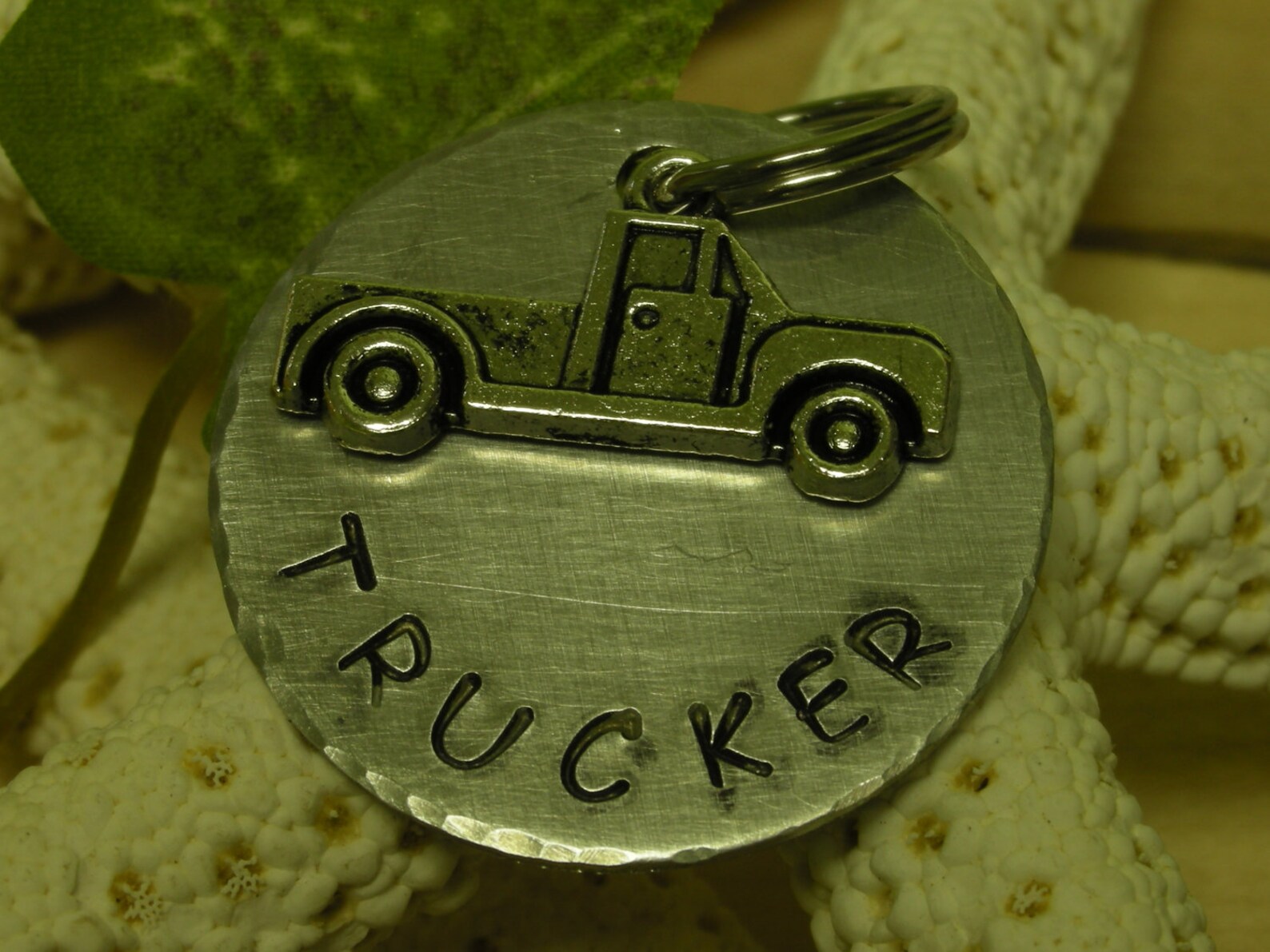Custom Handstamped Dog/pet ID Tag-trucker-aluminum Disc With Pickup ...