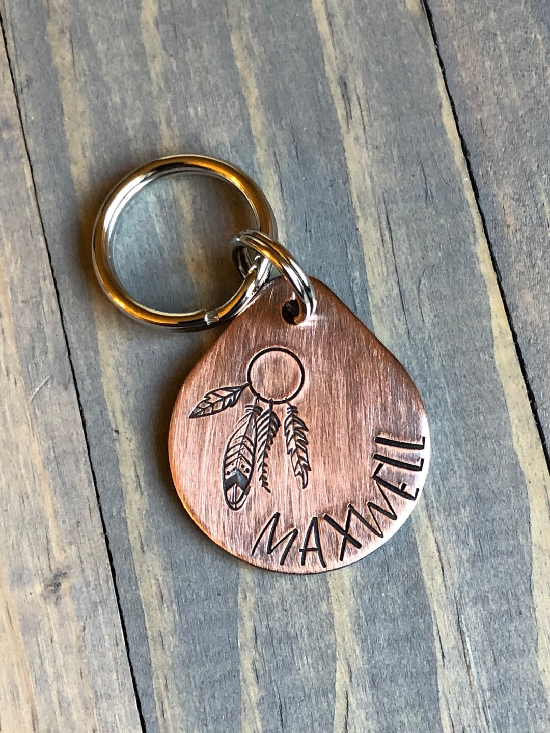 Custom Dream Catcher Dog Tag, Hand Stamped Pet ID, Personalized Dog Tag ...