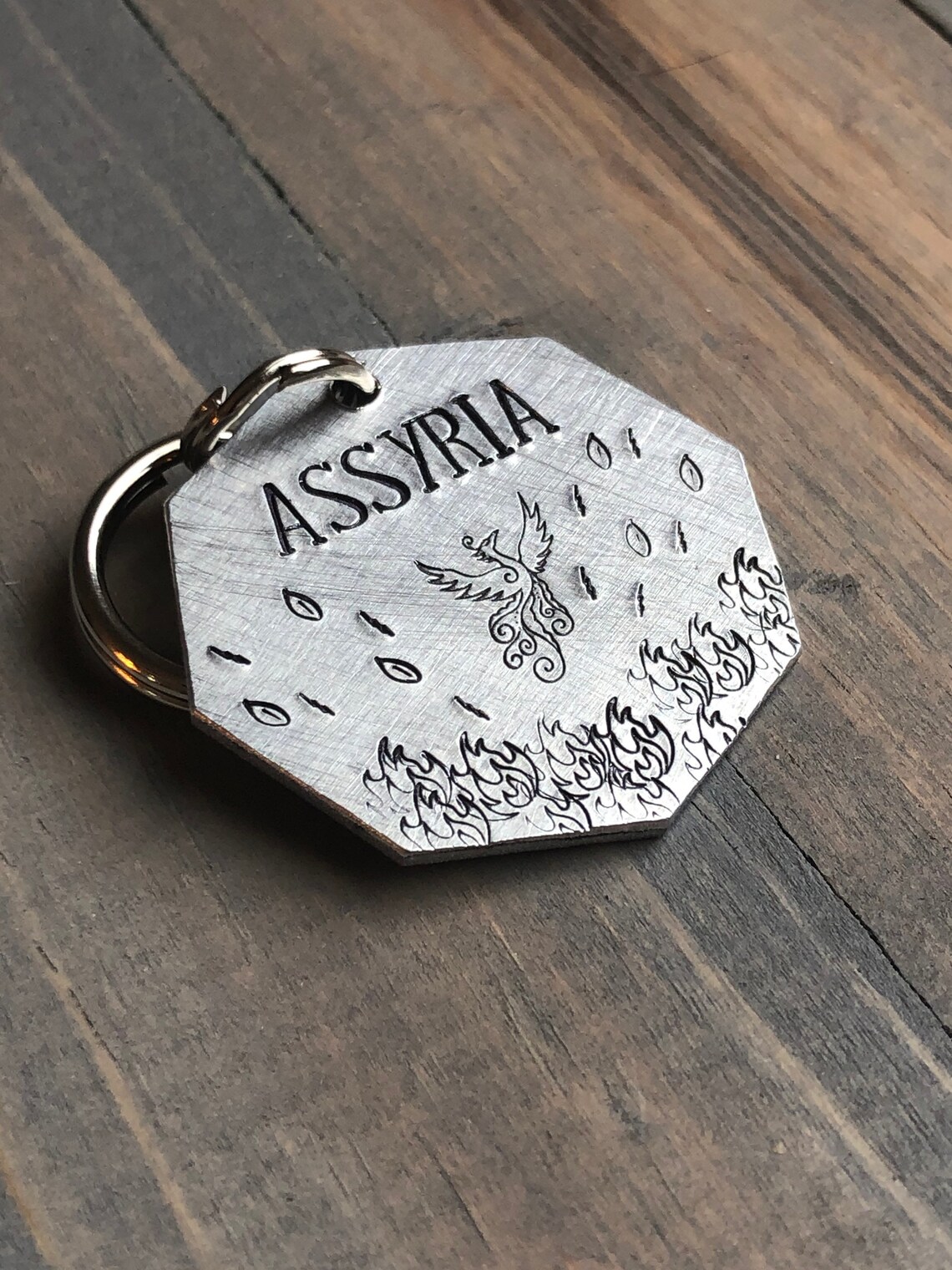 Name Tag for Dog Hand Stamped Pet ID Tag Phoenix Rising From | Etsy