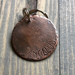 Name Tag for Dog, Hand Stamped Pet ID Tag, Evil Eye, Personalized Dog ...