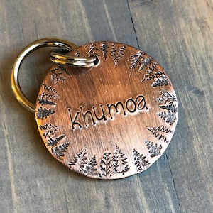 Name Tag for Dog, Hand Stamped Pet ID Tag, Trees, Personalized Dog Tag ...