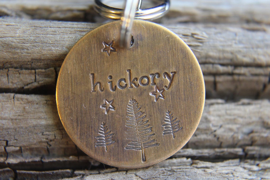 Pet ID With Trees and Stars, Wilderness Tag, the Hickory, Dog ID Tag ...