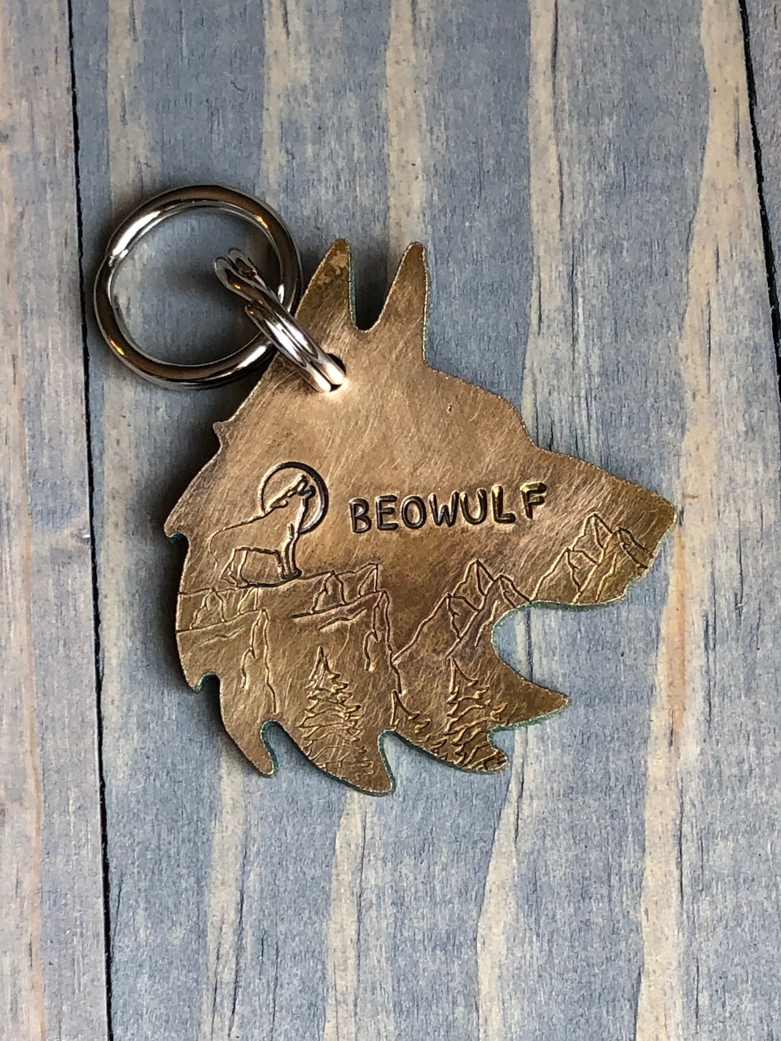 Custom Wolf Head Dog Tag Hand Stamped Pet ID Personalized - Etsy