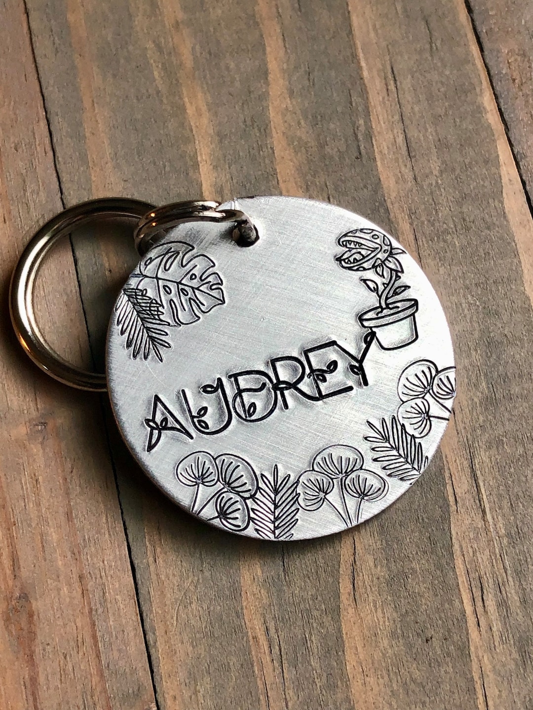 Name Tag for Dog, Hand Stamped Pet ID Tag, Audrey Dog Tag, Monster ...