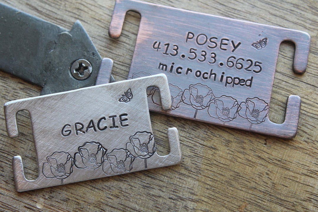 Custom Pet Slide on Id Tag, Quiet Slide Dog Tag With Poppies - Etsy