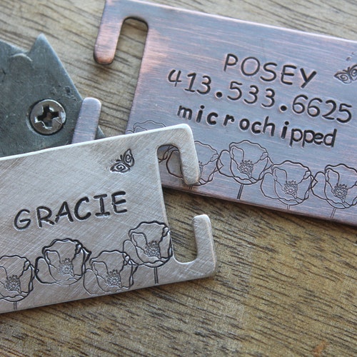 Poppy Dog Tag Flower Pet Tag Dog Name Tag Personalised Pet | Etsy