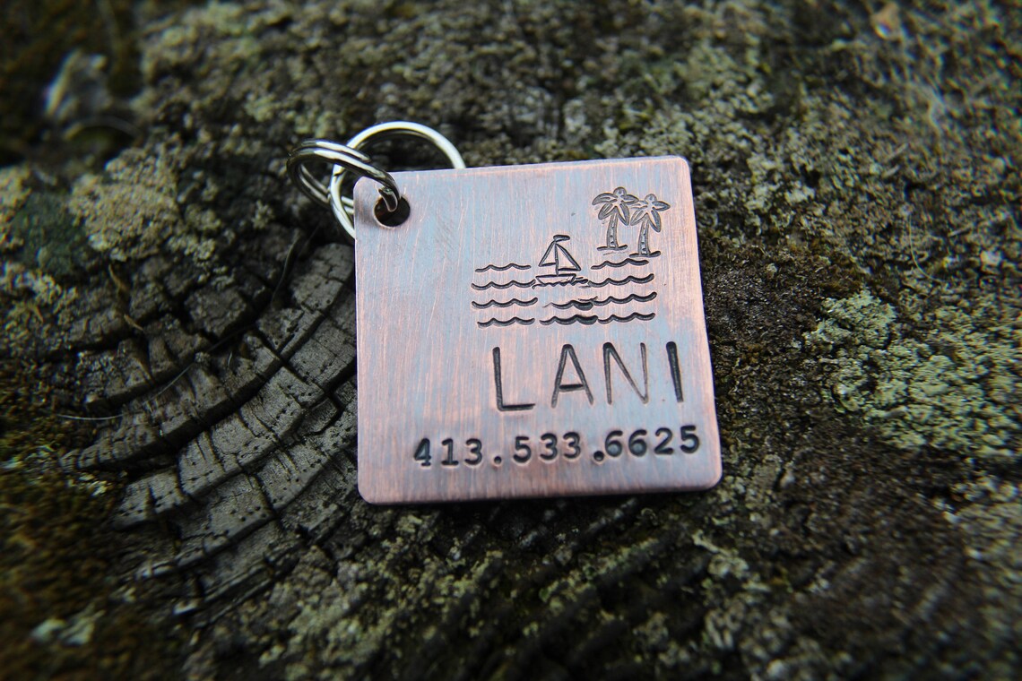 Custom Dog ID Tag Tropical Hand Stamped Dog Tag Coastal Pet - Etsy