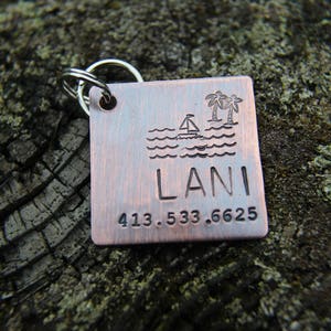 Custom Dog ID Tag, Tropical, Hand Stamped Dog Tag, Coastal Pet ID Tag ...