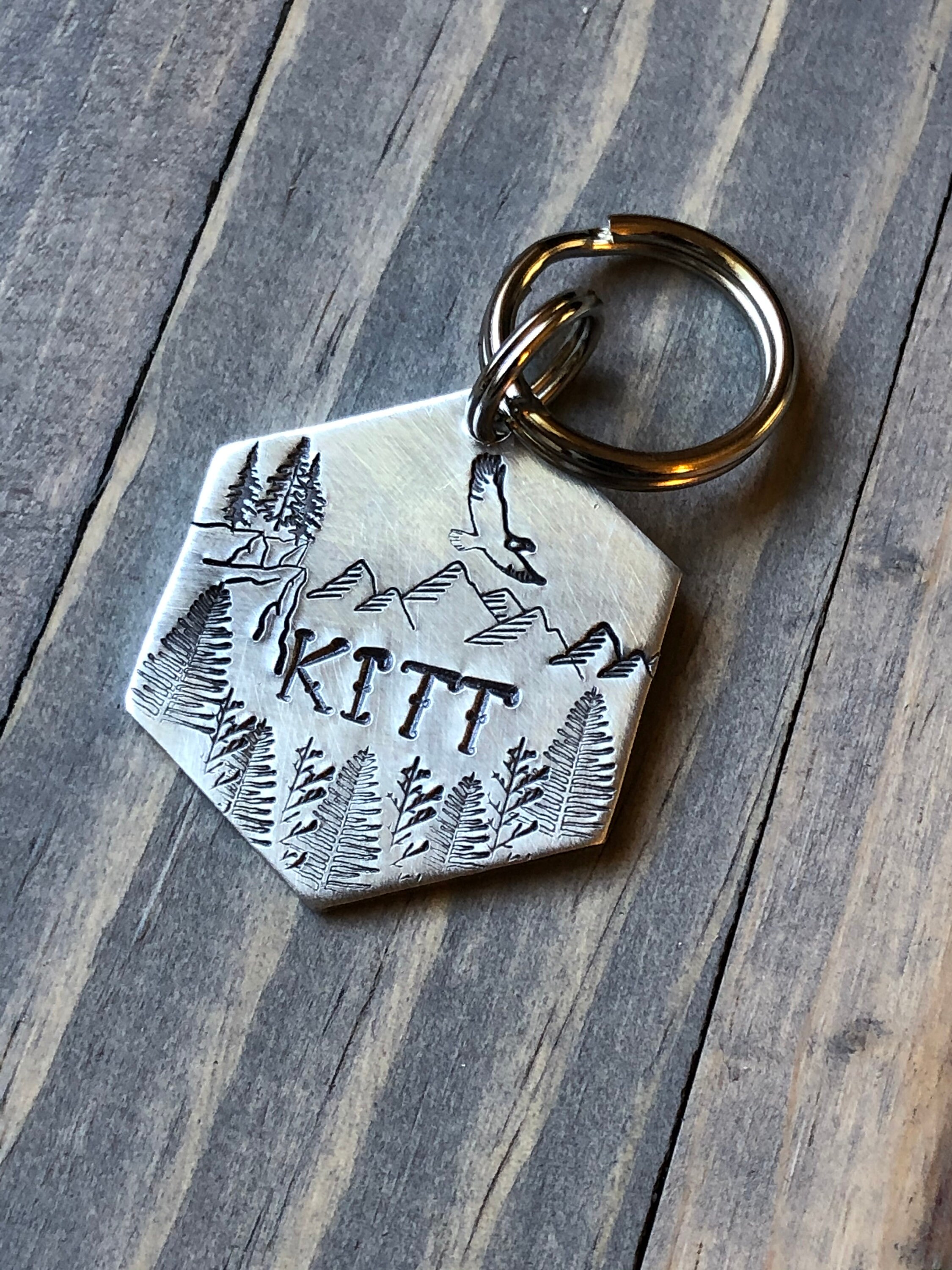 Custom Dog Tag with Eagle Hand Stamped Pet ID Personalized | Etsy