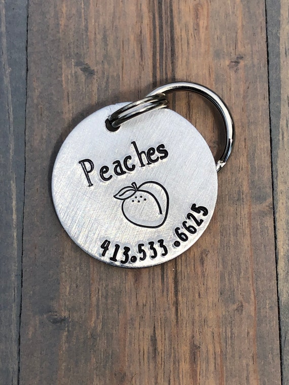 Name Tag for Dog Hand Stamped Pet ID Tag Peaches Peach | Etsy