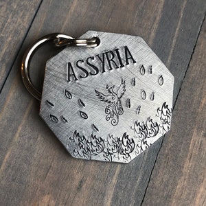 Name Tag for Dog, Hand Stamped Pet ID Tag, Phoenix Rising From the ...