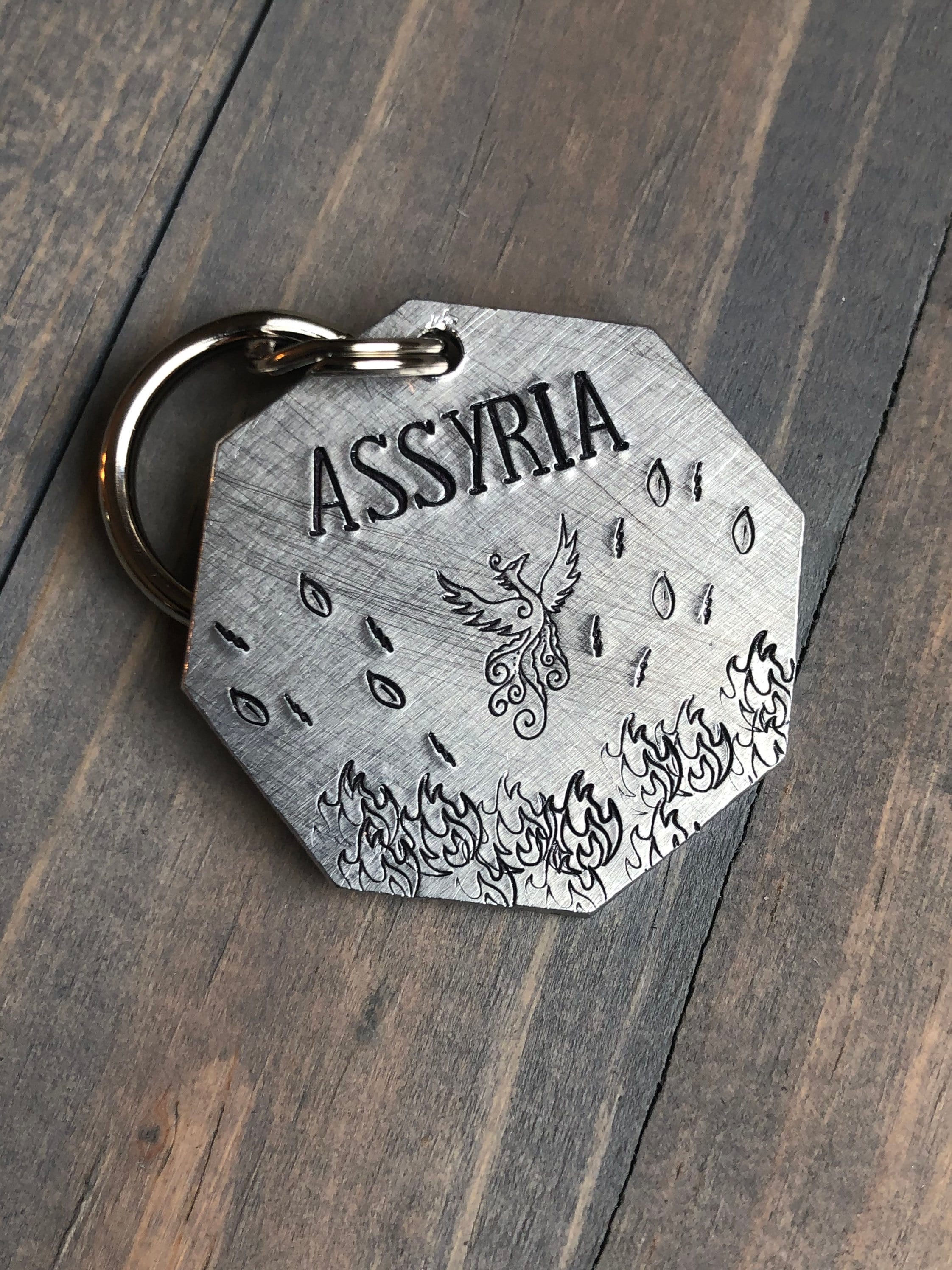 Name Tag for Dog Hand Stamped Pet ID Tag Phoenix Rising From | Etsy