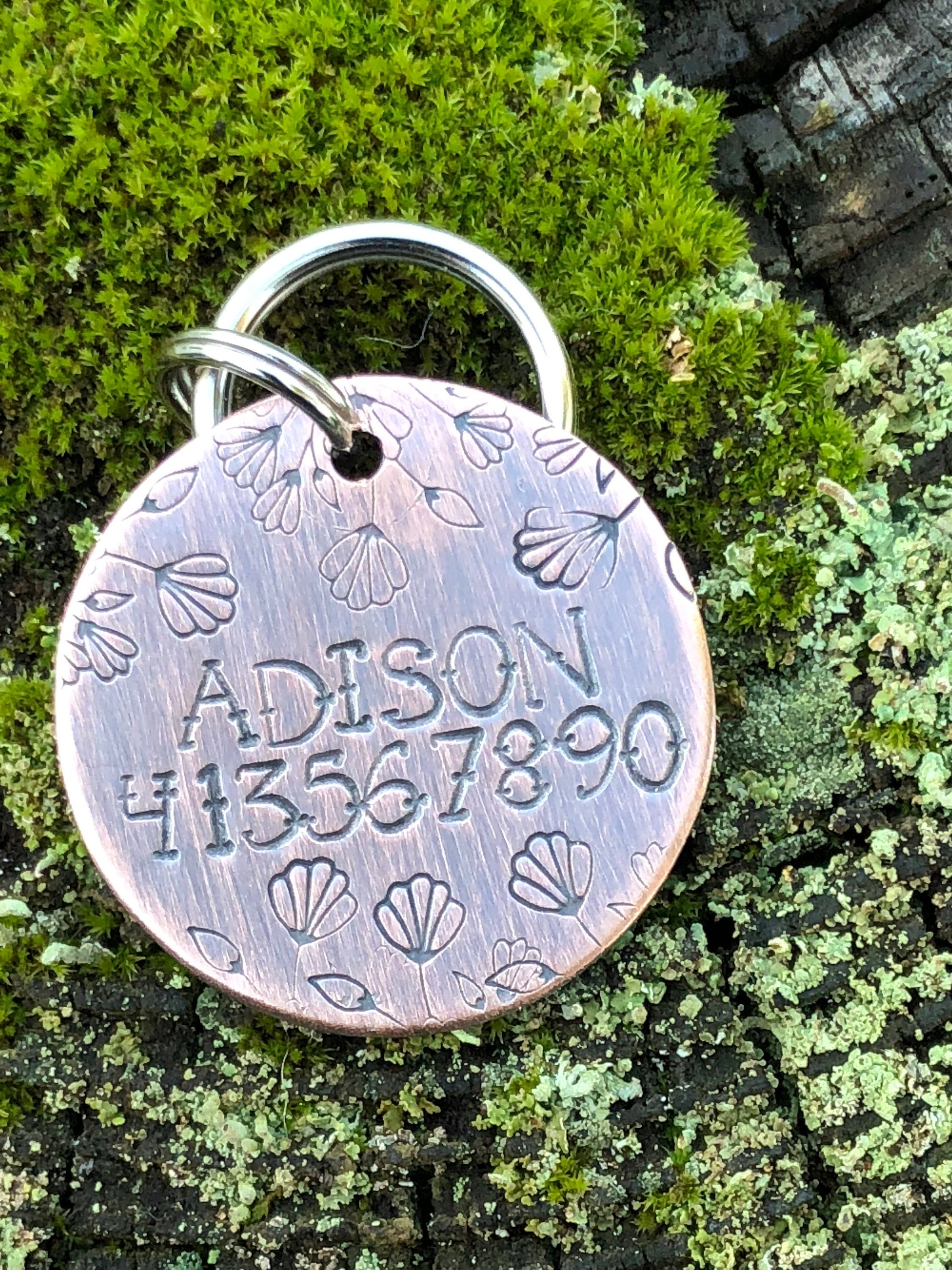 Floral Dog ID Tag the Adison Hand Stamped Dog Tag Custom | Etsy