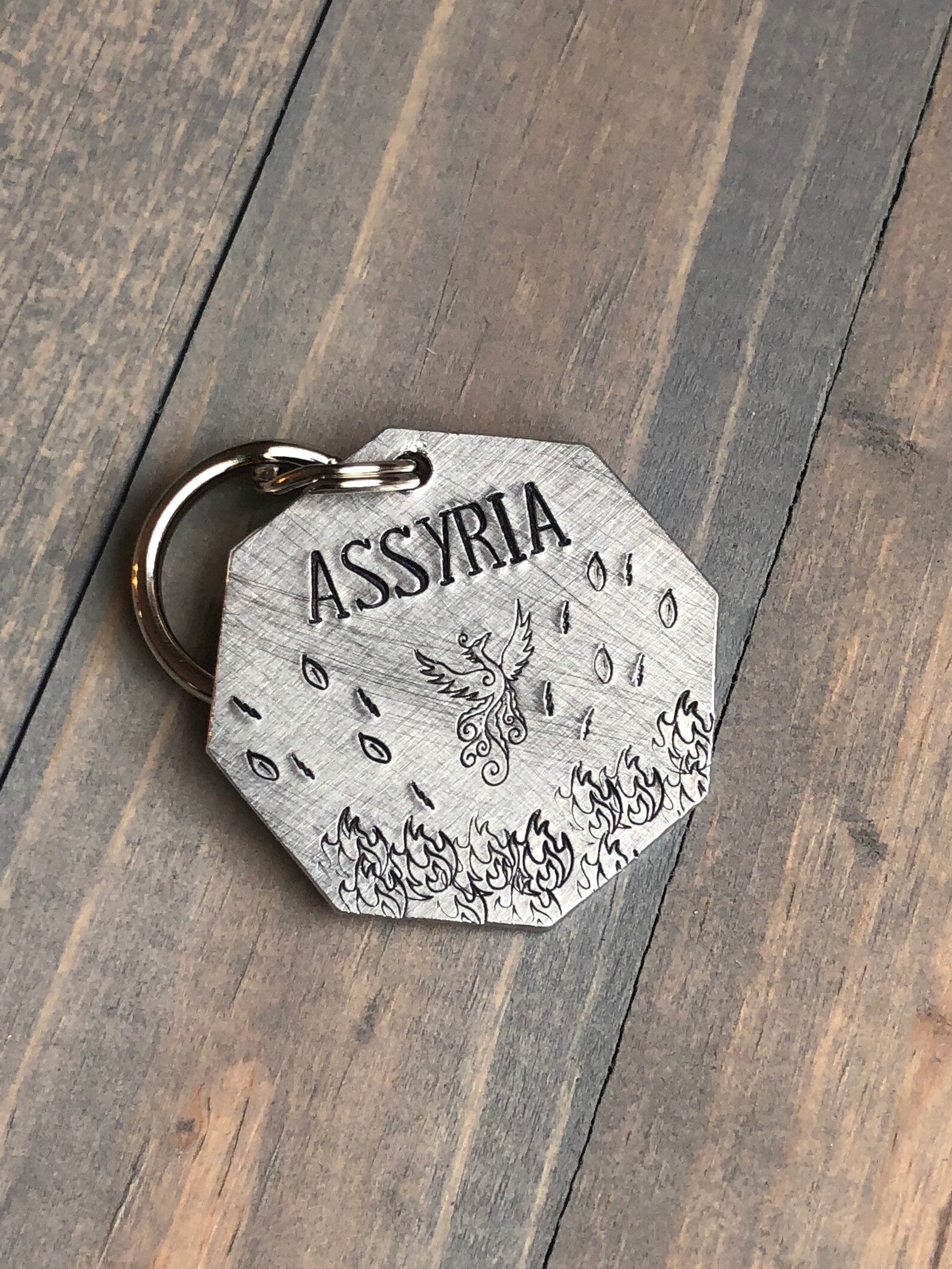 Name Tag for Dog Hand Stamped Pet ID Tag Phoenix Rising From | Etsy