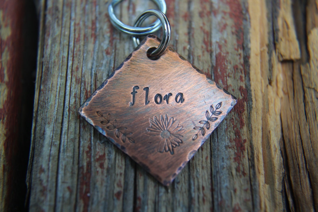Custom Dog ID Tag, Flora, Hand Stamped Dog Tag, Tag With Daisy - Etsy