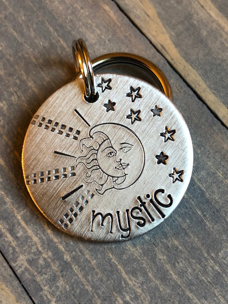 Sun and Moon Name Tag for Dog Hand Stamped Pet ID Tag Hand | Etsy