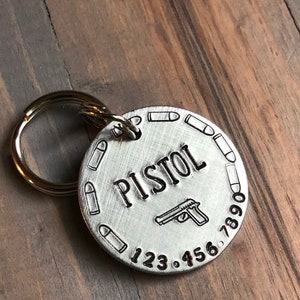 Gun Name Tag for Dog, Hand Stamped Pet ID Tag With Bullets, Dog Tag for ...