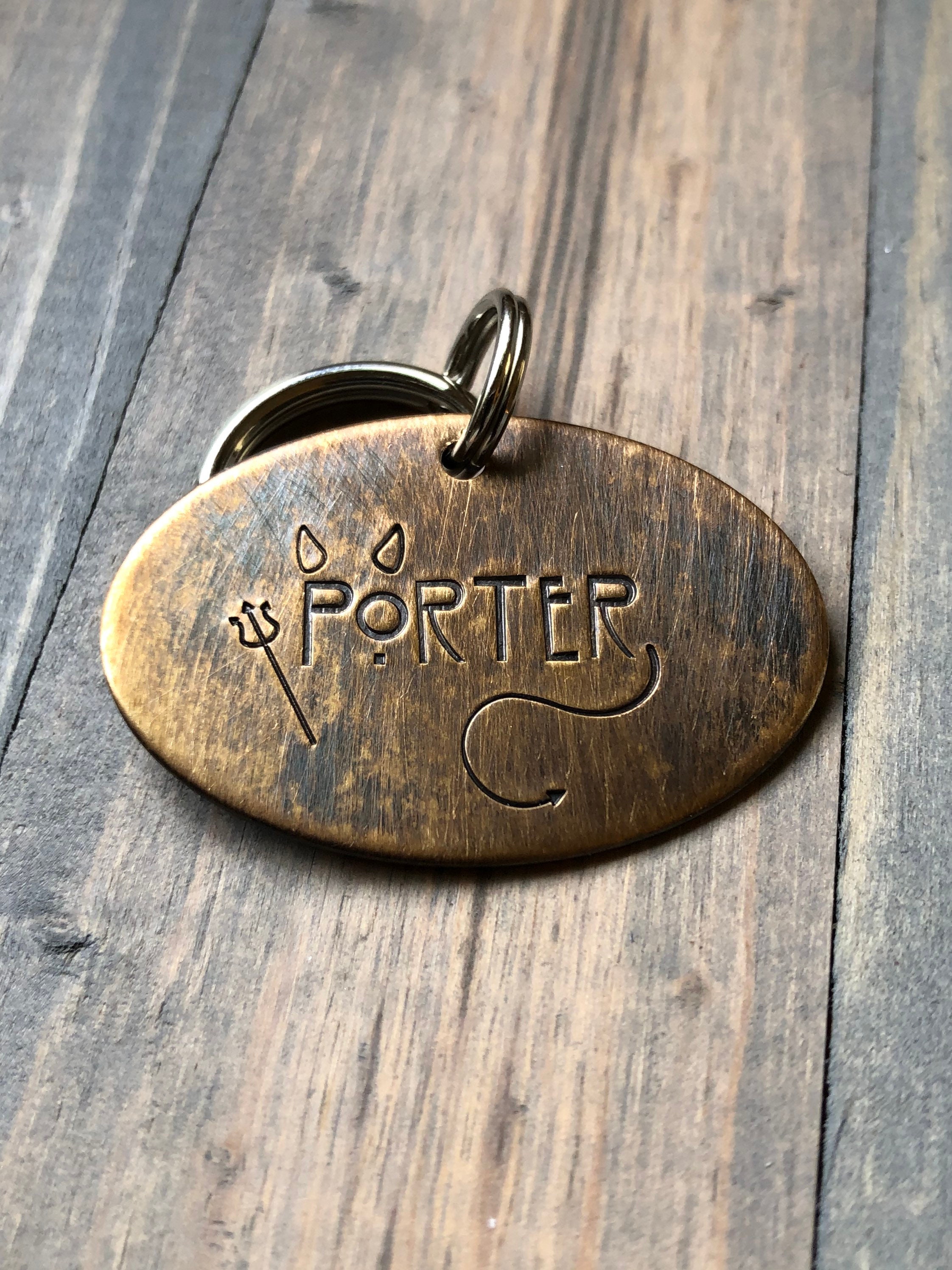 Devil Dog Name Tag for Dog Hand Stamped Pet ID Tag Hand | Etsy