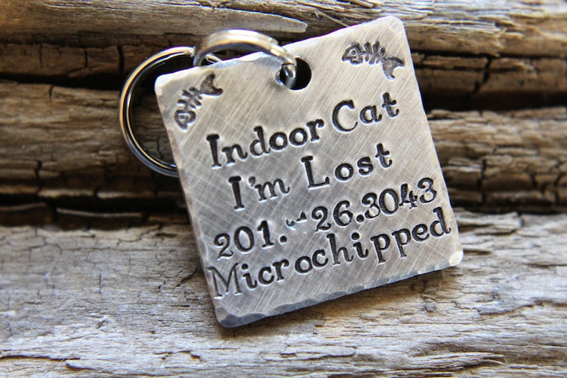 Hand Stamped Cat ID Tag-indoor Cat Tag-tag for Kitty-hand | Etsy