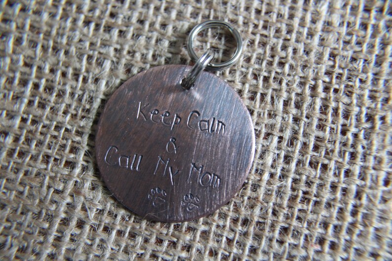 Custom Handstamped Dog/pet ID Tag-keep Calm and Call My - Etsy