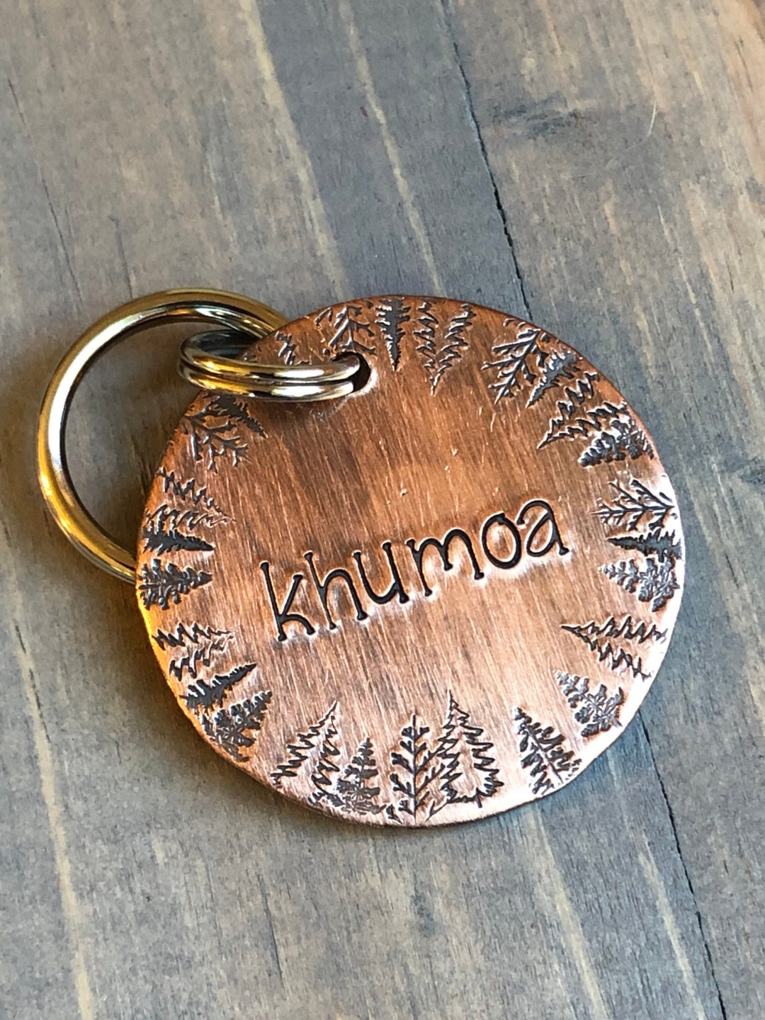 Name Tag for Dog, Hand Stamped Pet ID Tag, Trees, Personalized Dog Tag ...