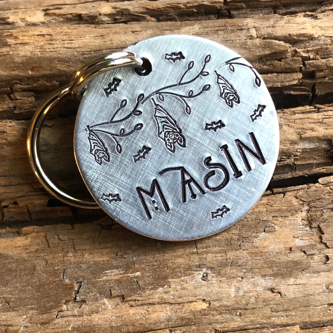 Bat Pet ID Tag, Dog Tag With Bats, Halloween Personalized Dog Tag ...